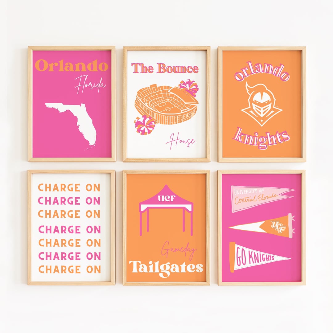 UCF Wall Art Set: Pink & Orange Preppy Dorm Decor (digital Download) - Etsy
