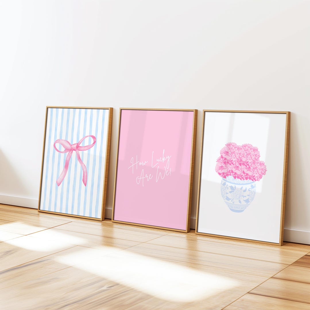 Light Blue and Pink Floral Hydrangea Prints | Set of 3 | Preppy ...