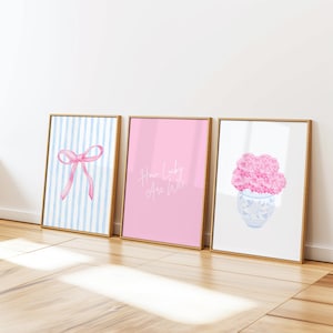 Light Blue and Pink Floral Hydrangea Prints | Set of 3 | Preppy ...
