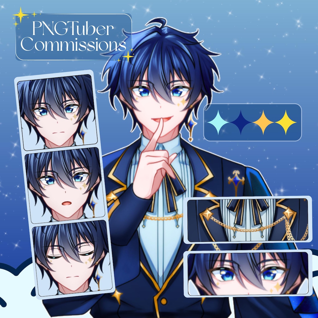 Blue Hair Male Pngtuber, Veadotube Model, Static Vtuber, Streaming ...