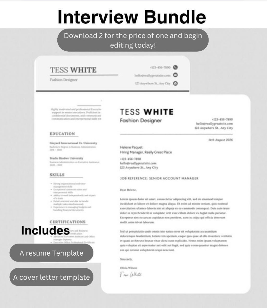 Professional Resume Template and Cover Letter,high Quality Resume ...