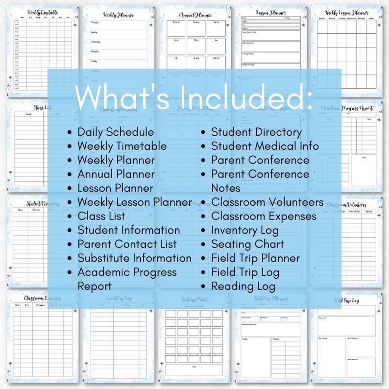 Teacher's Blue Printable School Year Planner - Etsy