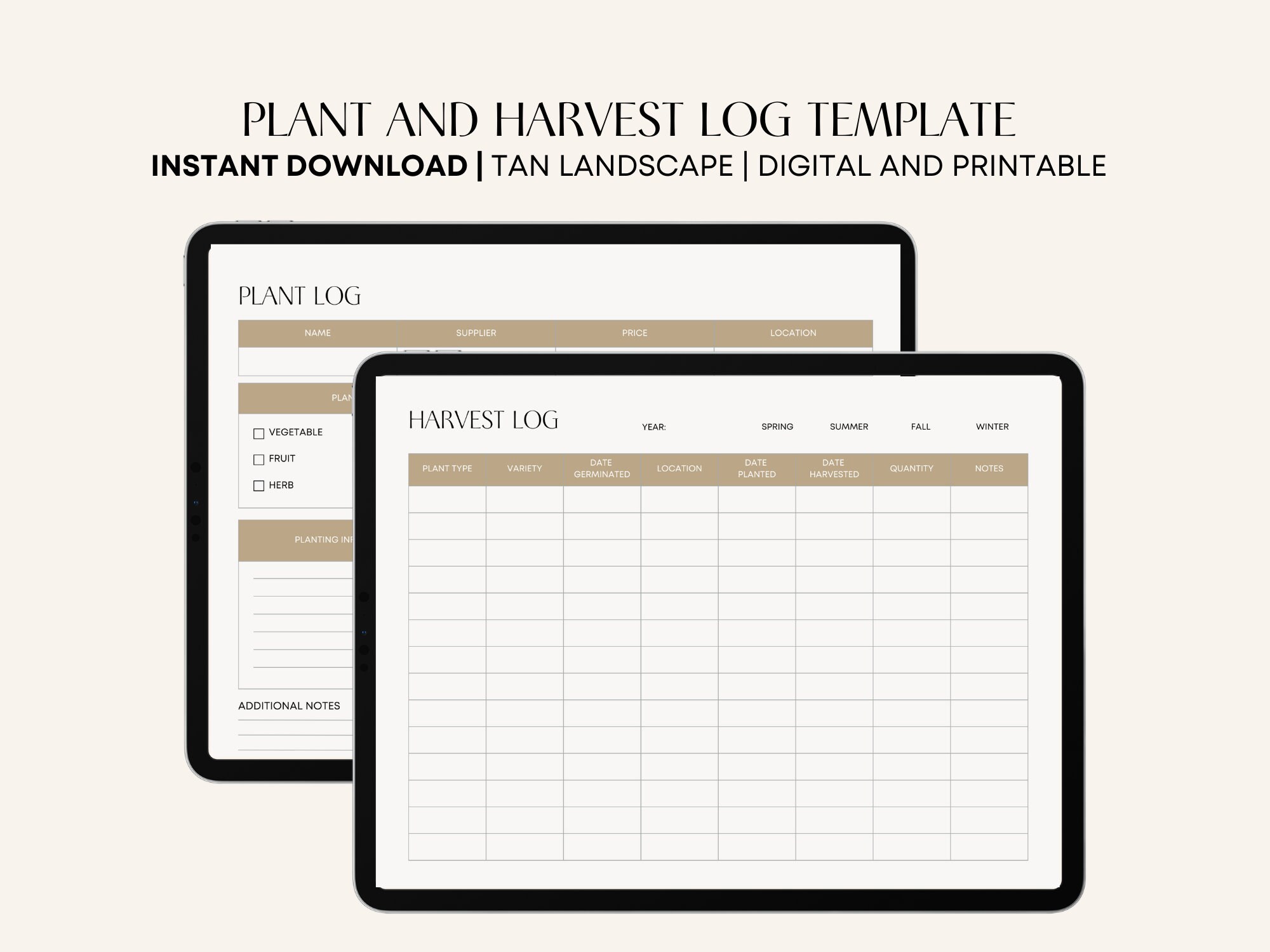 Digital Plant and Harvest Log Tan Template Gardening Tracker - Etsy