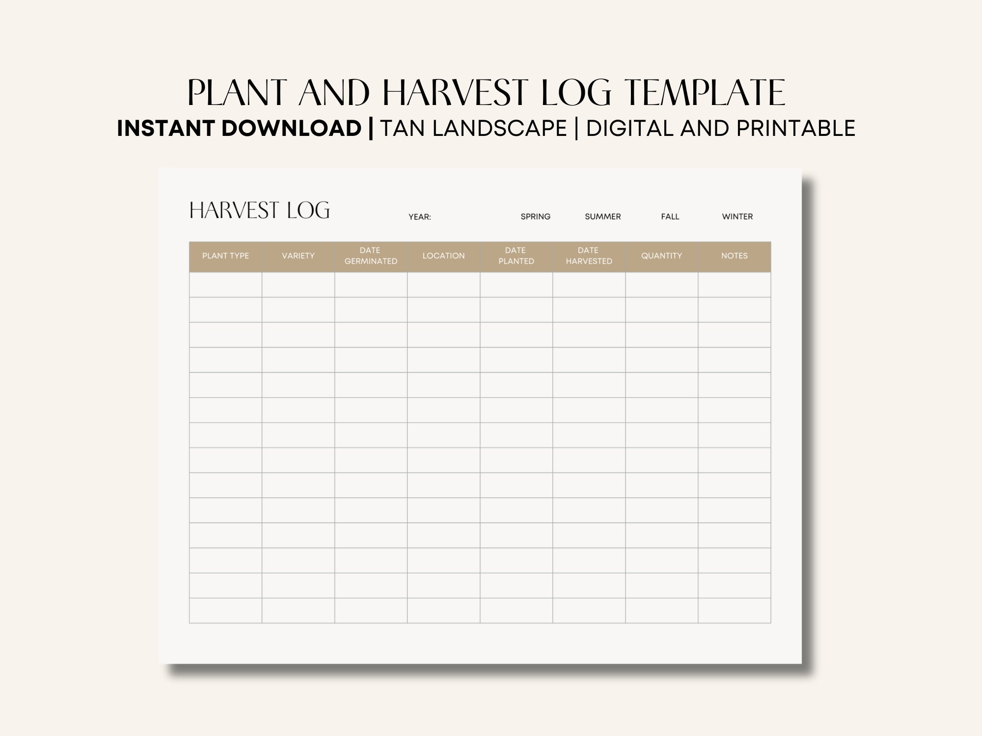 Digital Plant and Harvest Log Tan Template, Gardening Tracker, Planting ...