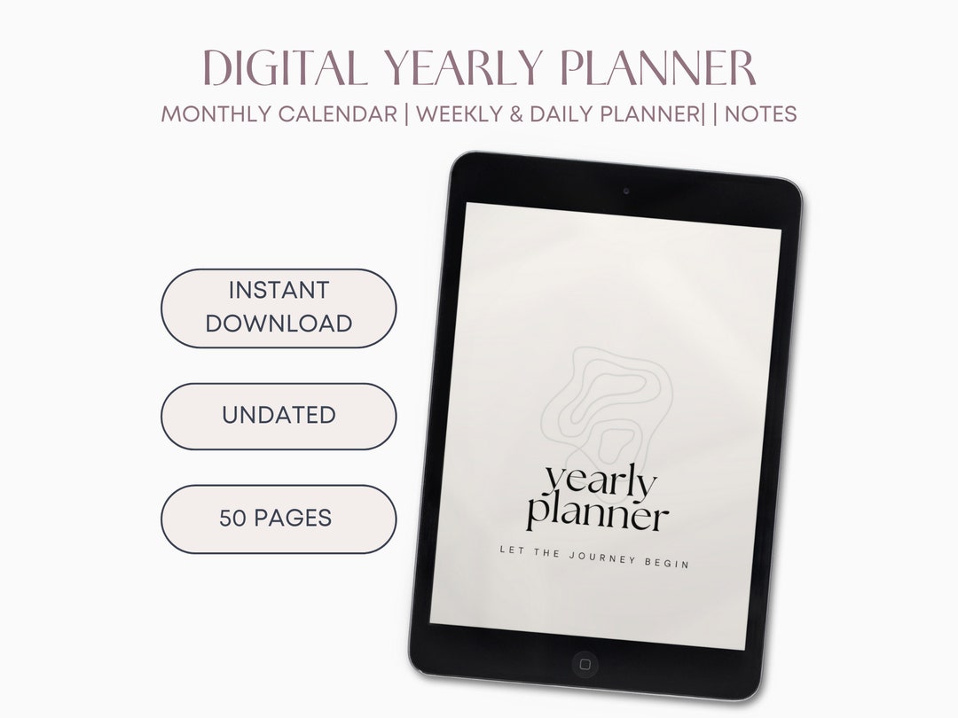 Undated Yearly Digital Planner, Instant Download Minimalist Digital ...