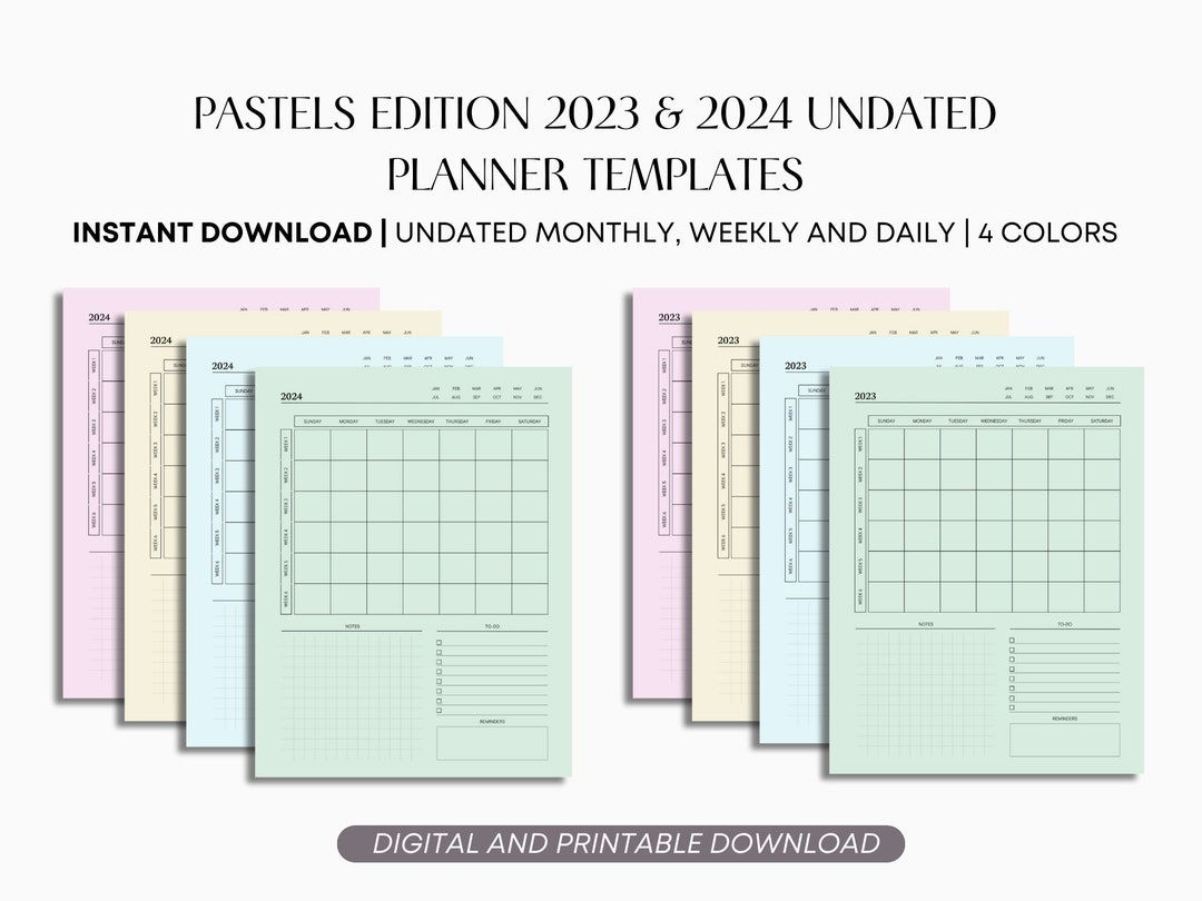 Pastels Edition 2023 and 2024 Undated Planner Templates, Monthly ...