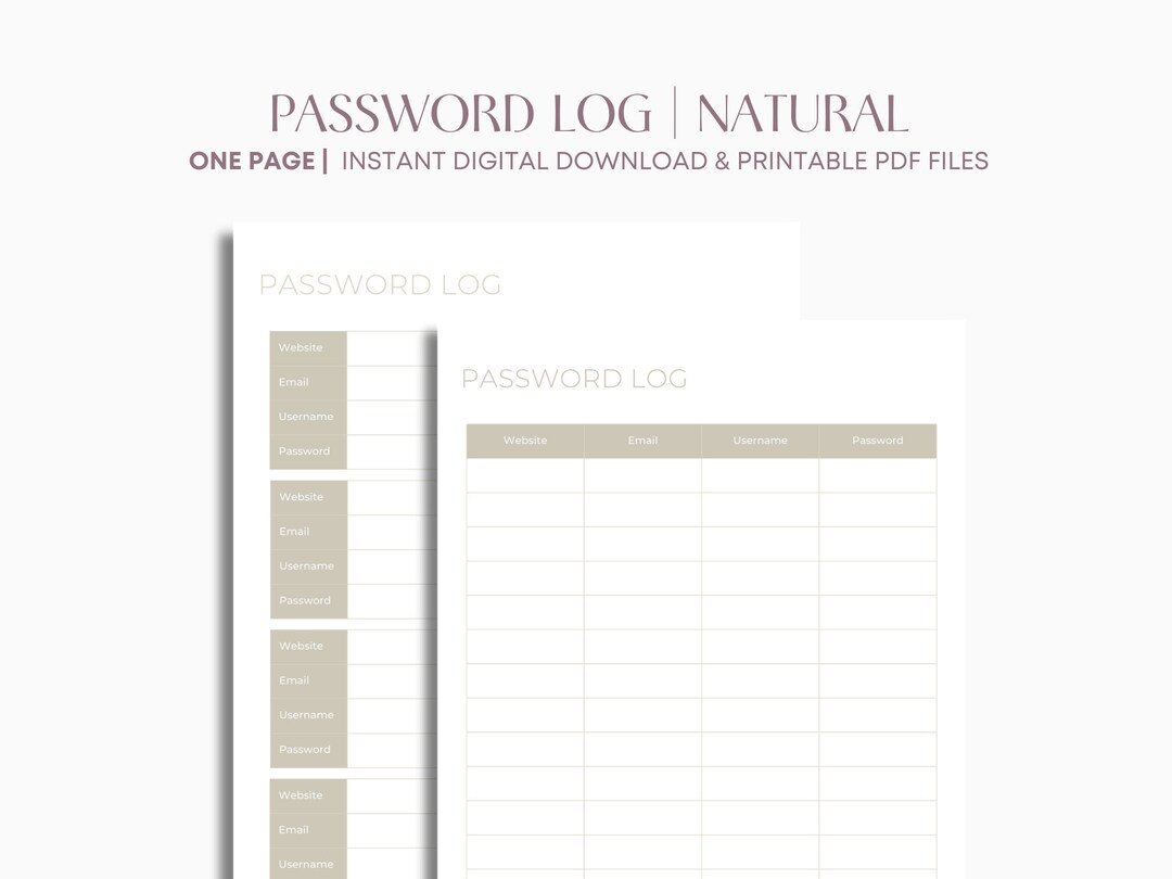 One Page Digital Password Log in Natural Color, Simple Digital and ...
