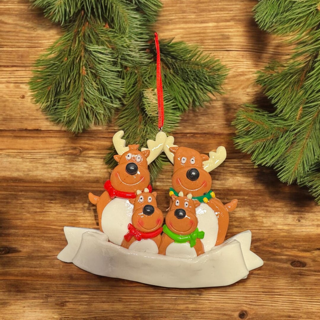 Personalized Family of Four Reindeer Ornament - Holiday Keepsake - Etsy