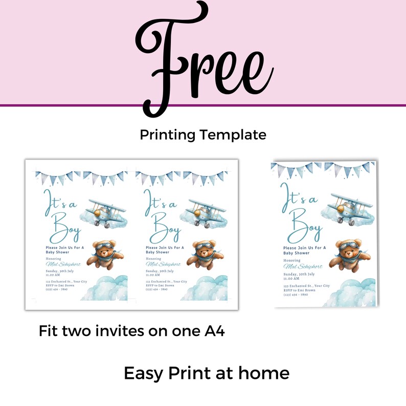 It's a Boy Teddy Bear Baby Shower Invitation Blue flying - Etsy