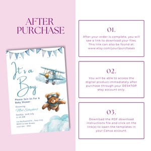 It's a Boy Teddy Bear Baby Shower Invitation Blue flying - Etsy
