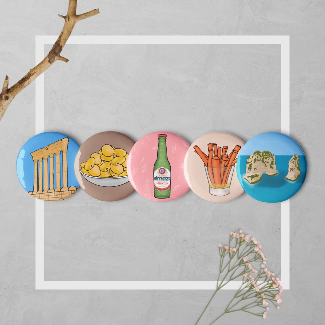 Set of Lebanese Pin Buttons - Lebanon Pins - Raouche Rock, Baalbek ...
