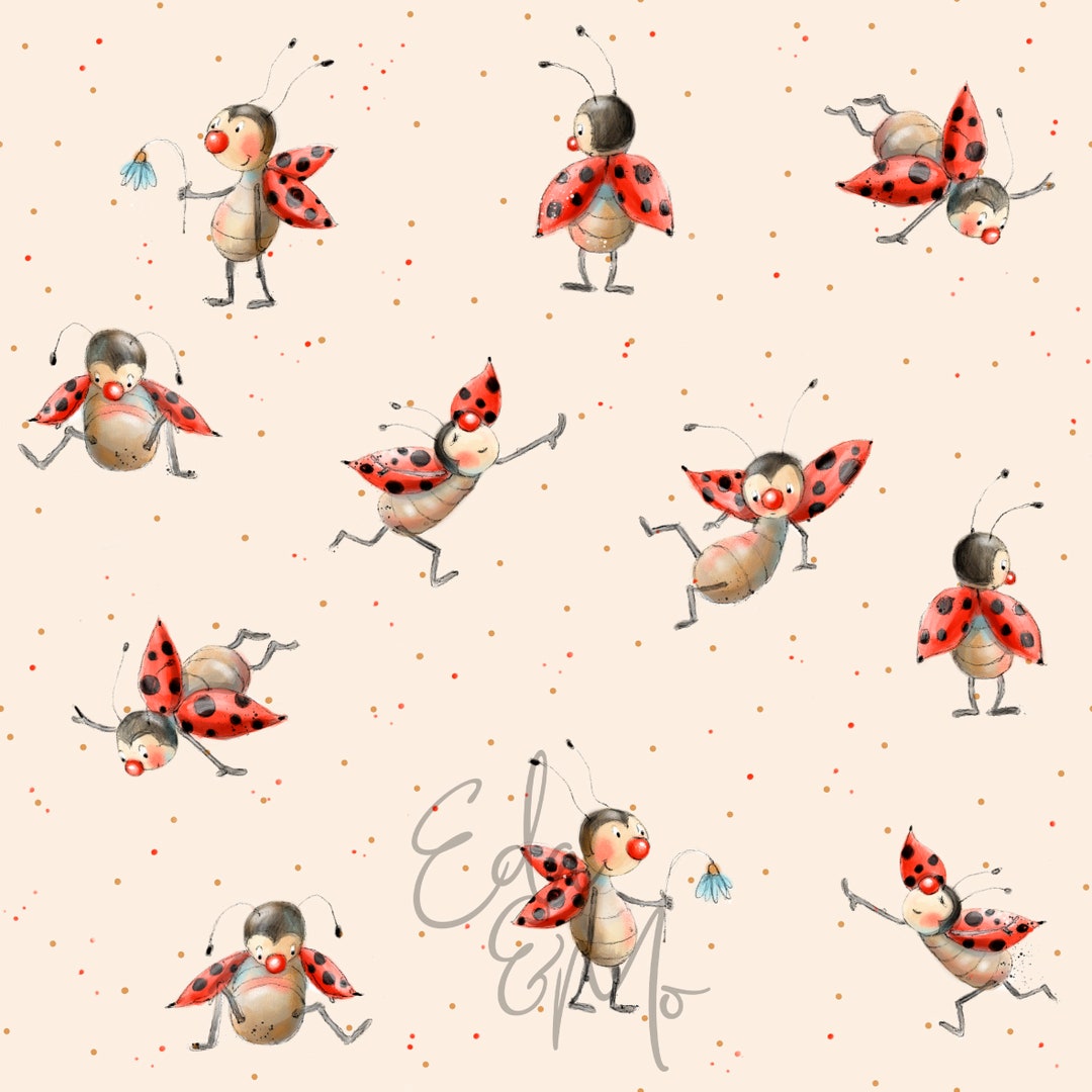 Digital Fabric Design, Ladybug, Beige, Seamless Pattern, Children's ...