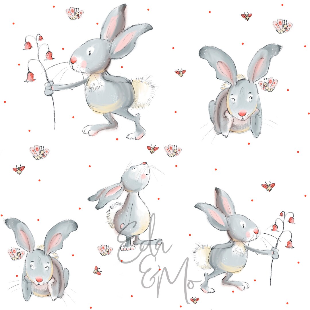 Digital Fabric Design, Bunny Rosalie, White, Seamless Pattern, Children ...