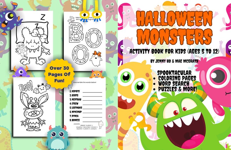 Simple Instant Printable Halloween Monster Coloring & Activity Pages ...