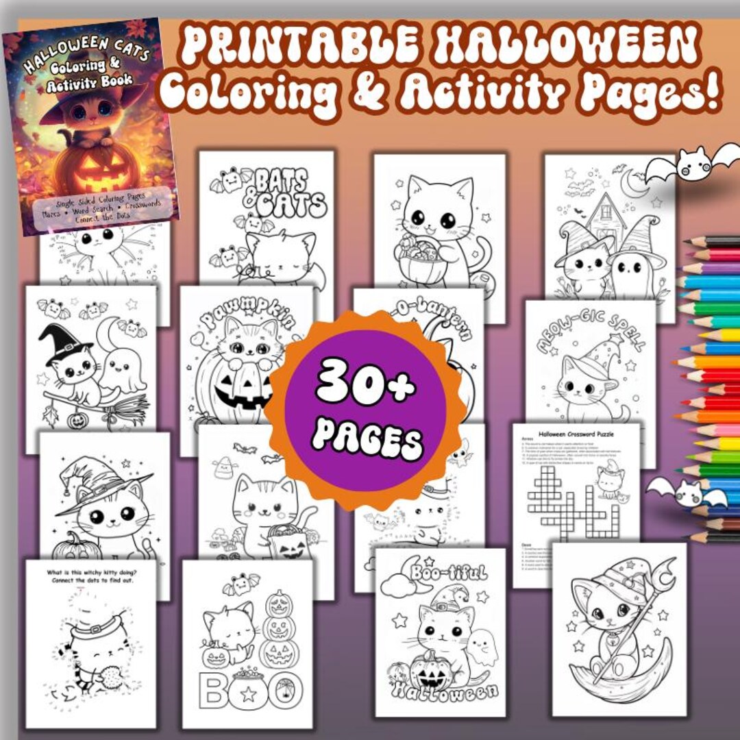 Instant Download Halloween Cats Coloring & Activity Pages for Kids ...