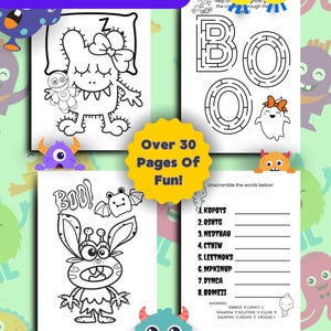 Simple Instant Printable Halloween Monster Coloring & Activity Pages ...