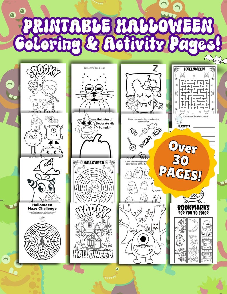 Simple Instant Printable Halloween Monster Coloring & Activity Pages ...
