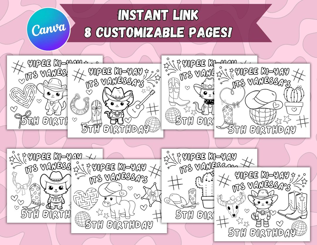 Personalized Disco Space Cowgirl Party Coloring Activity Sheet Rodeo ...