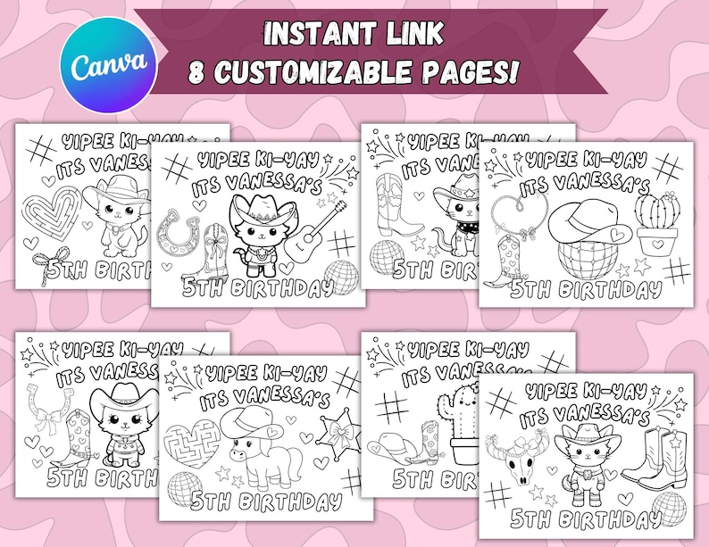 Personalized Disco Space Cowgirl Party Coloring Activity Sheet Rodeo ...
