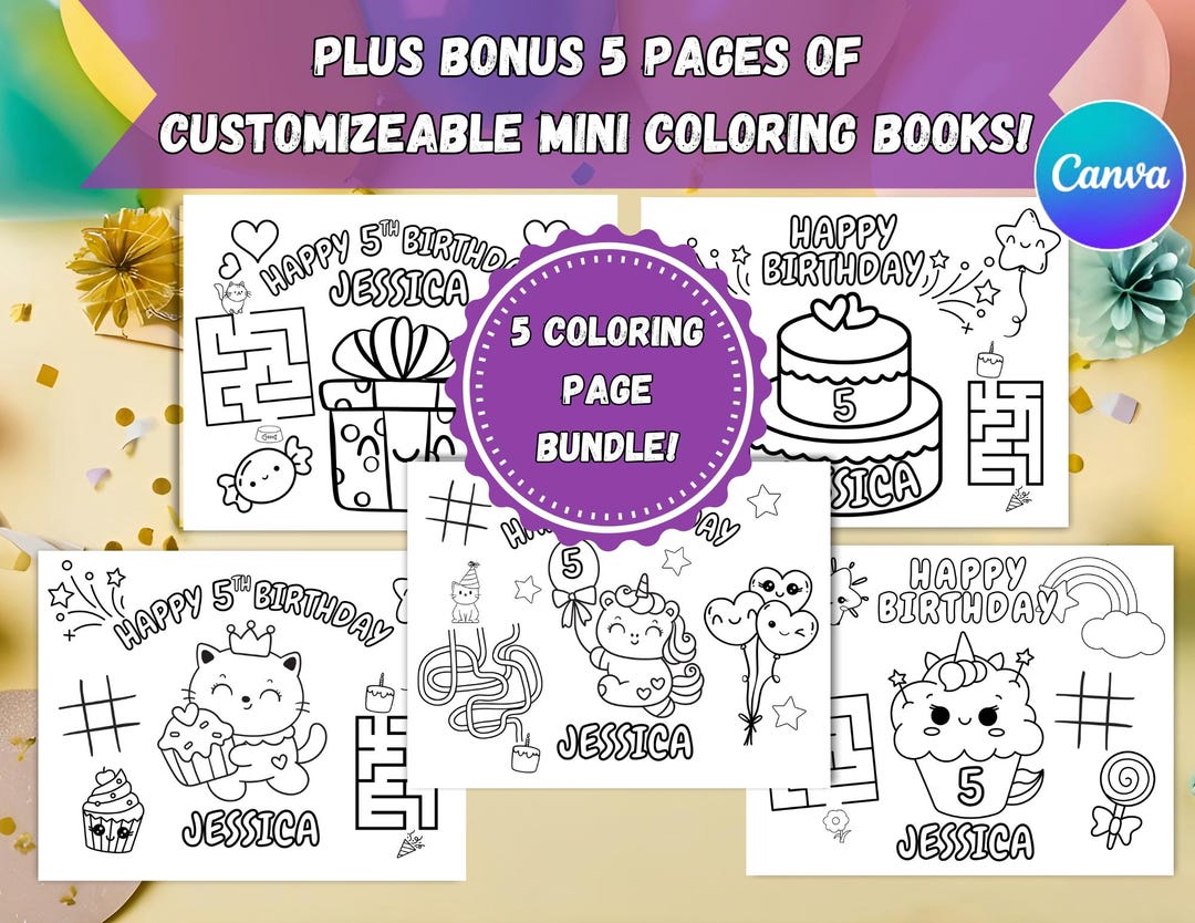 Customizable Named Bundled Birthday Coloring Pages for Kids, Instant ...