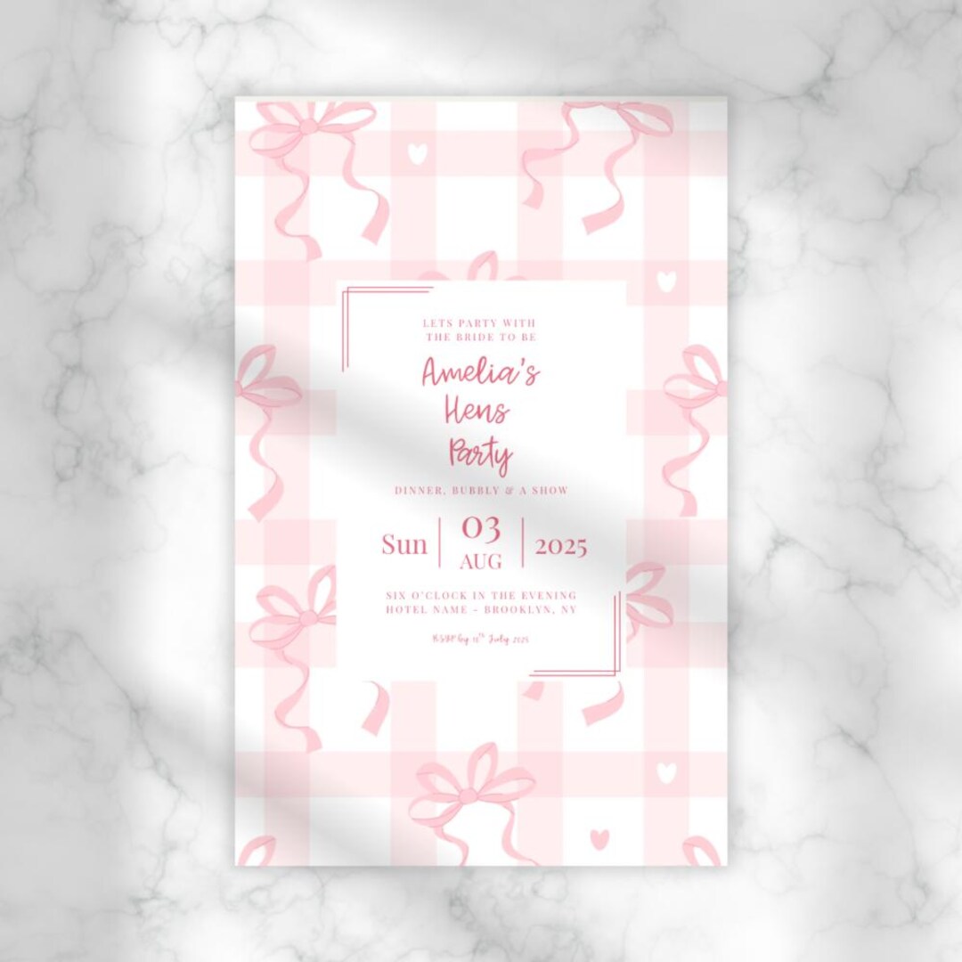Pink Ribbon Invitation Template, Editable Customizable, Hens Party ...