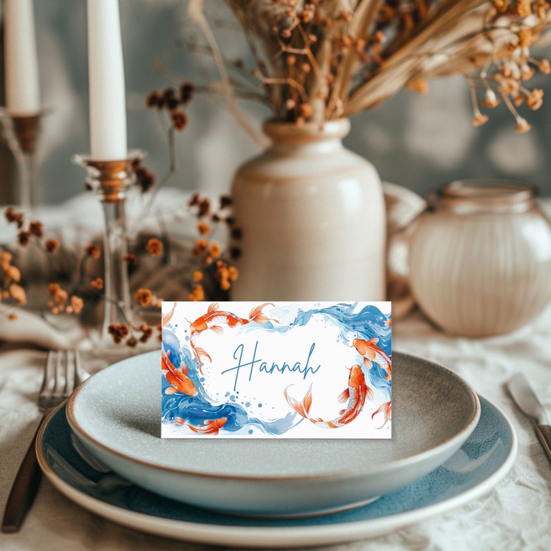 Koi Whispers Name Place Card, Event Table Card, Printable, Downloadable ...