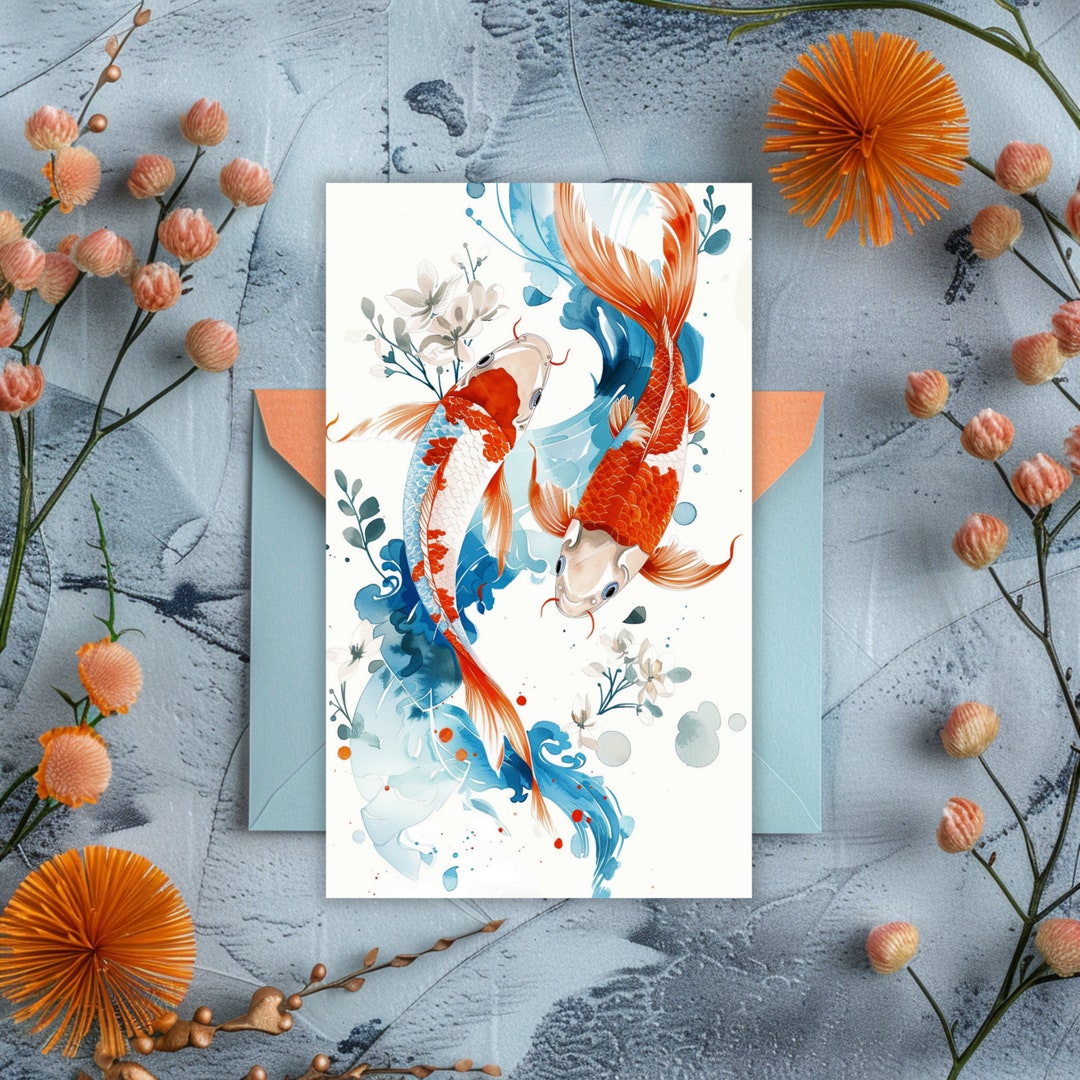 Koi Fish Love Card, Printable Design, Digital, Birthday Card, Husband ...