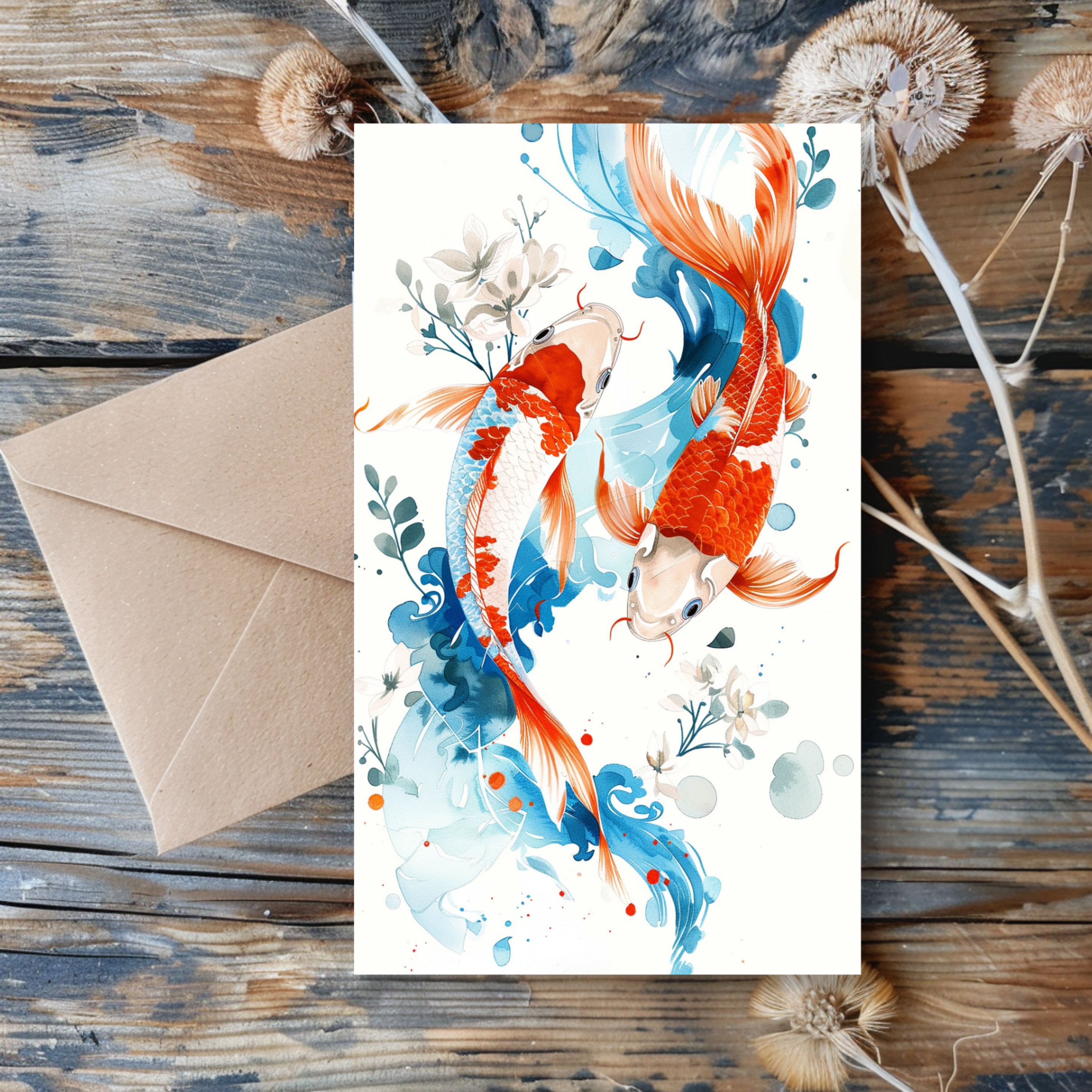 Koi Fish Love Card, Printable Design, Digital, Birthday Card, Husband ...