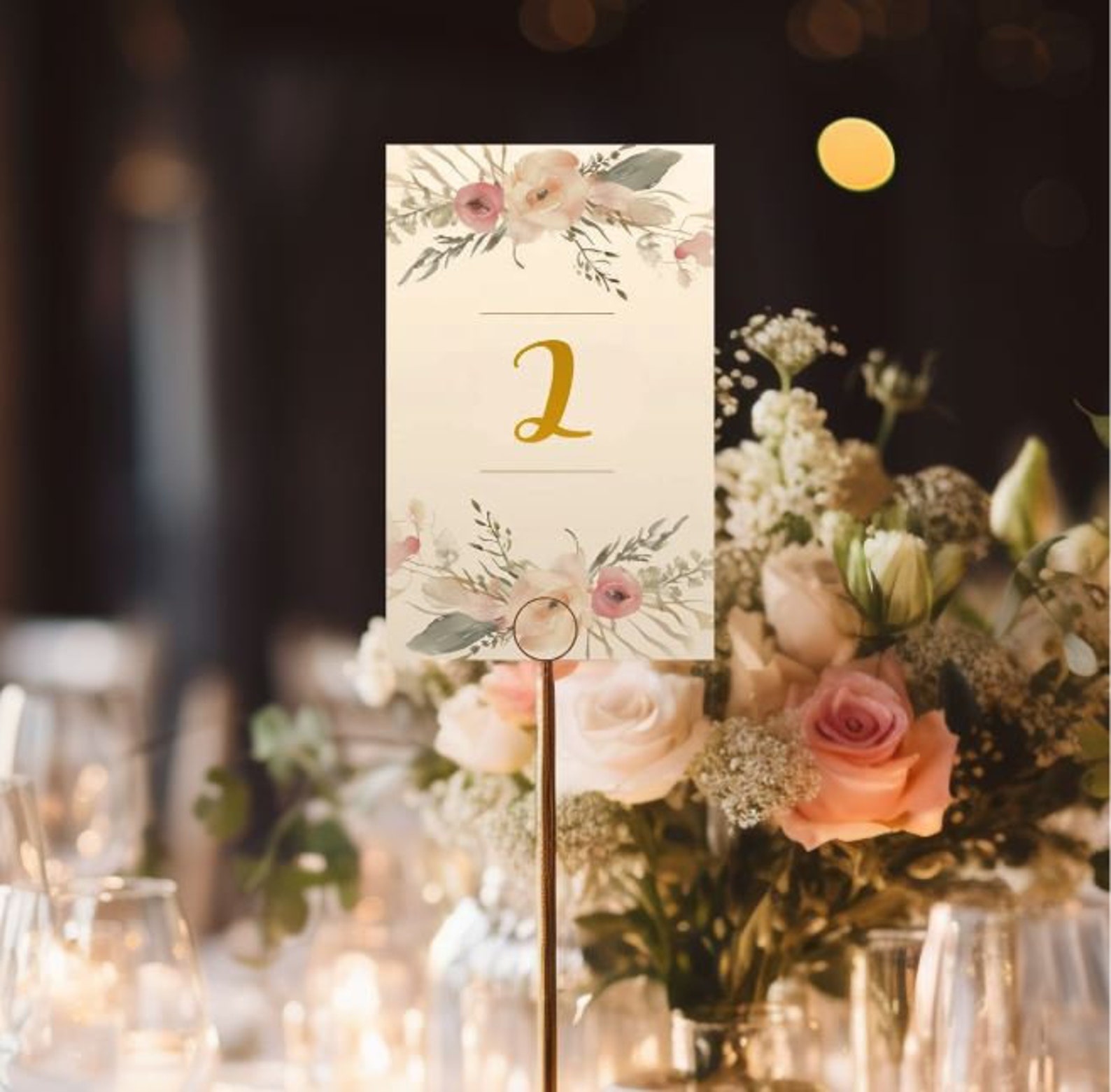 Boho Floral Table Numbers Printable, Blush Rose Wedding Table Number ...