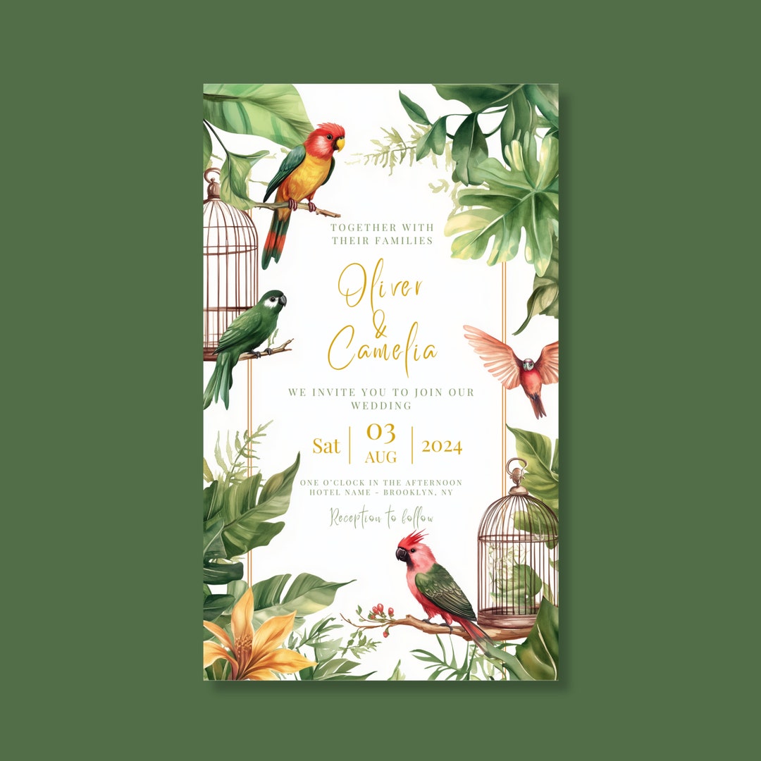 Botanical Aviary Invitation Template, Editable Customizable, Wedding ...