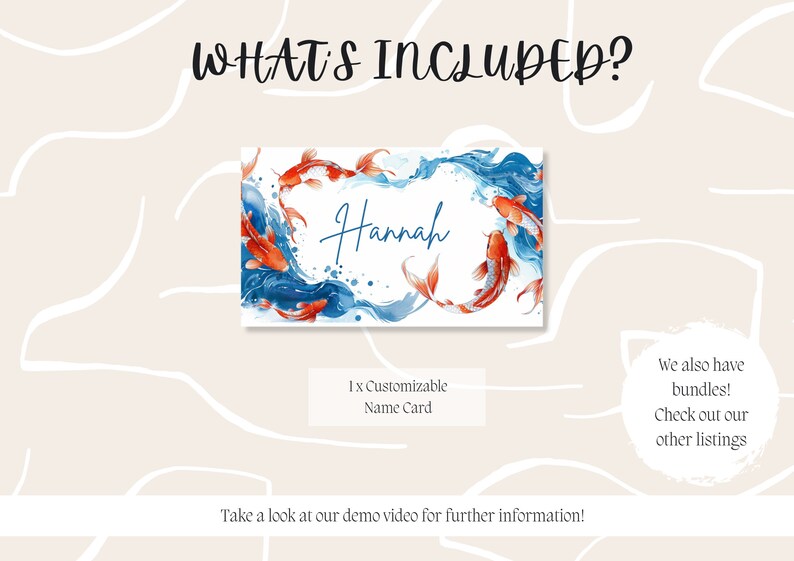 Koi Whispers Name Place Card, Event Table Card, Printable, Downloadable ...