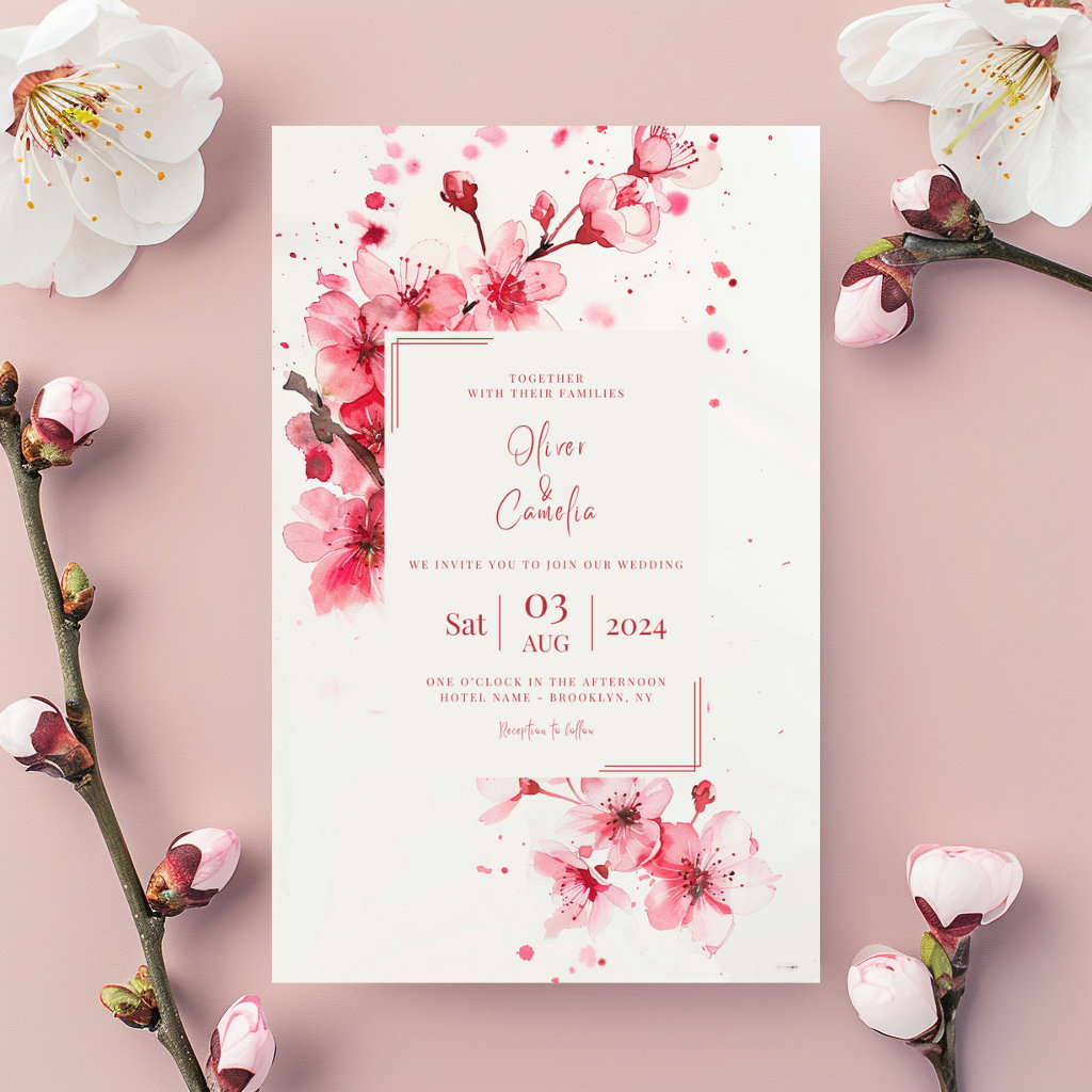 Cherry Blossom Invitation Template, Editable Customizable, Wedding ...