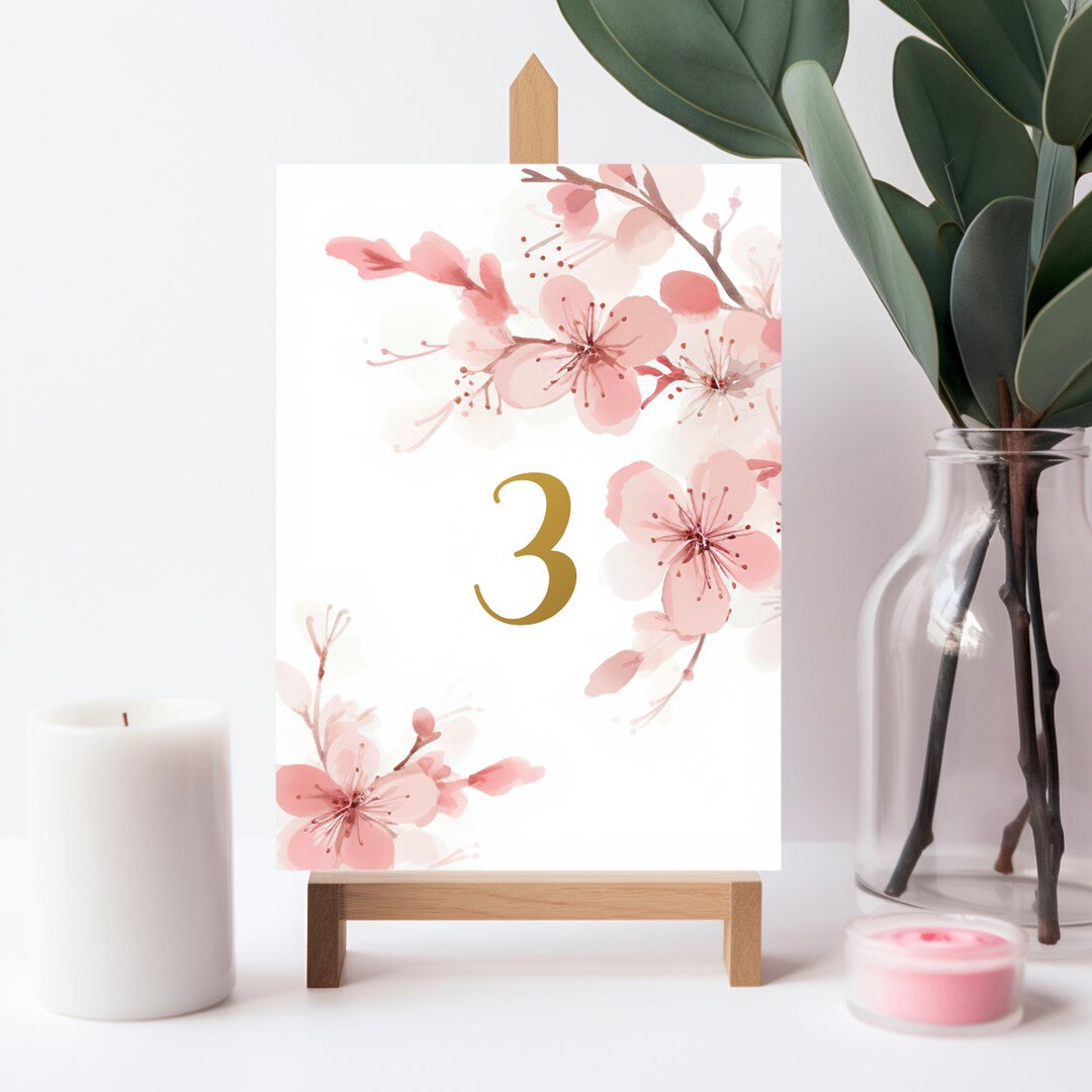 Cherry Blossom Table Number Template, Floral Design, Greenery Table ...