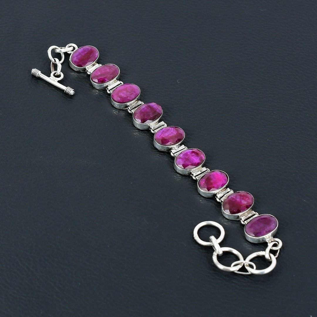 Faceted Kashmir Ruby Bracelet 925 Sterling Silver Bracelet - Etsy