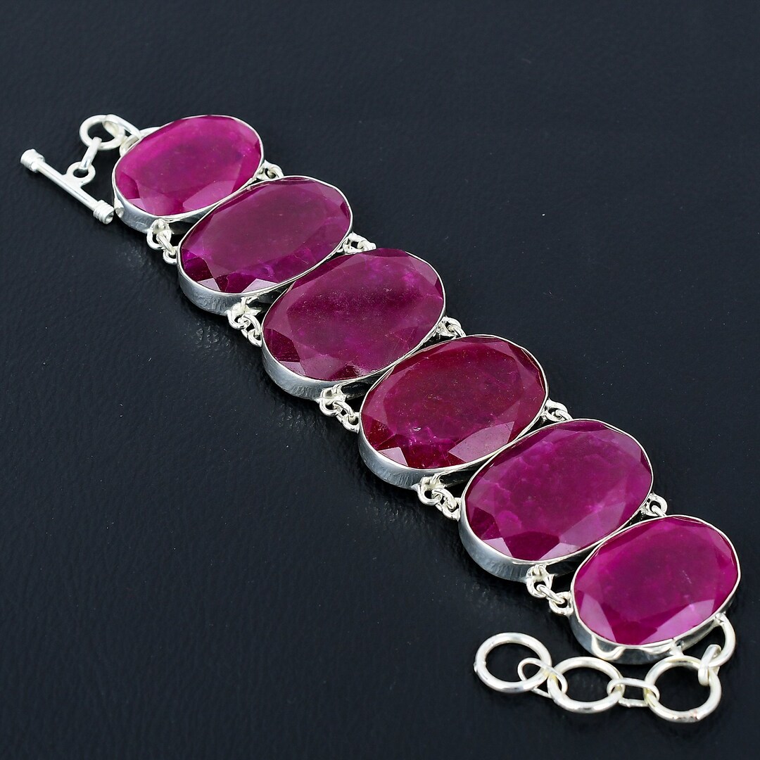 Faceted Kashmir Ruby Bracelet Handmade Jewelry 925 Sterling Silver ...