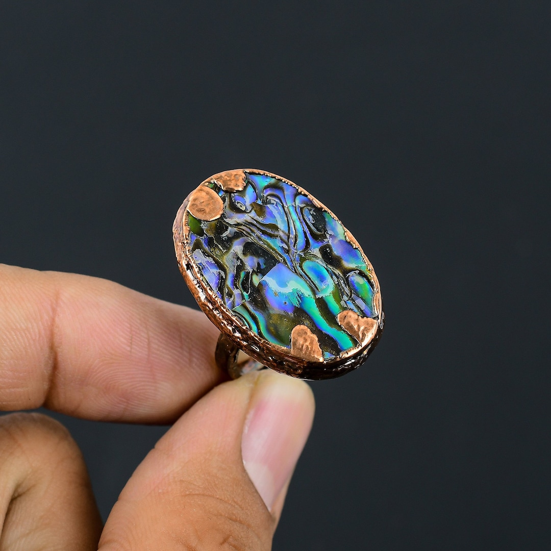 Abalone Shell Ring Electroformed Copper Ring Gemstone Ring Birthstone ...