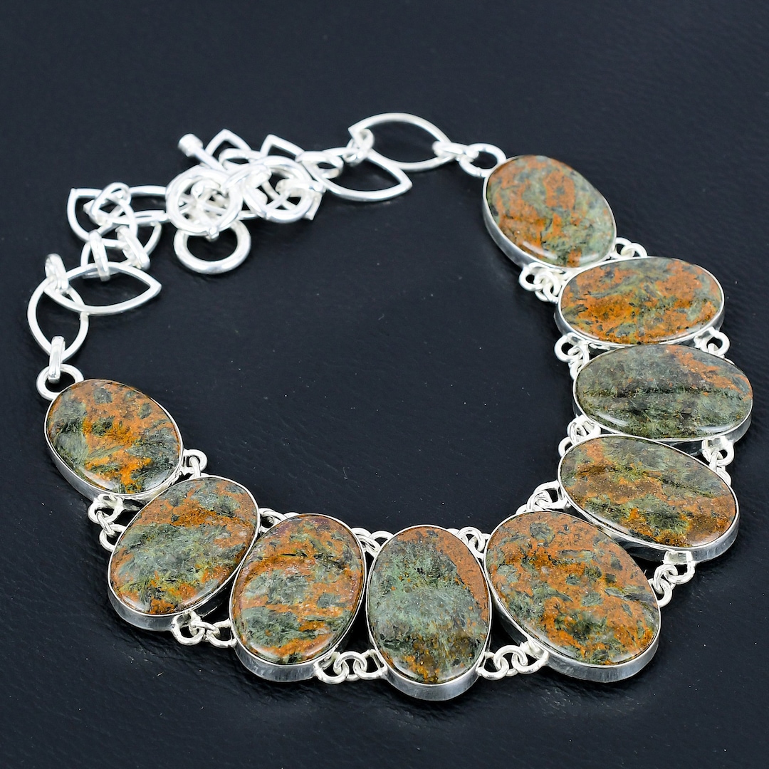 Handmade Spessartine Garnet & Limestone Necklace: Sterling Silver ...