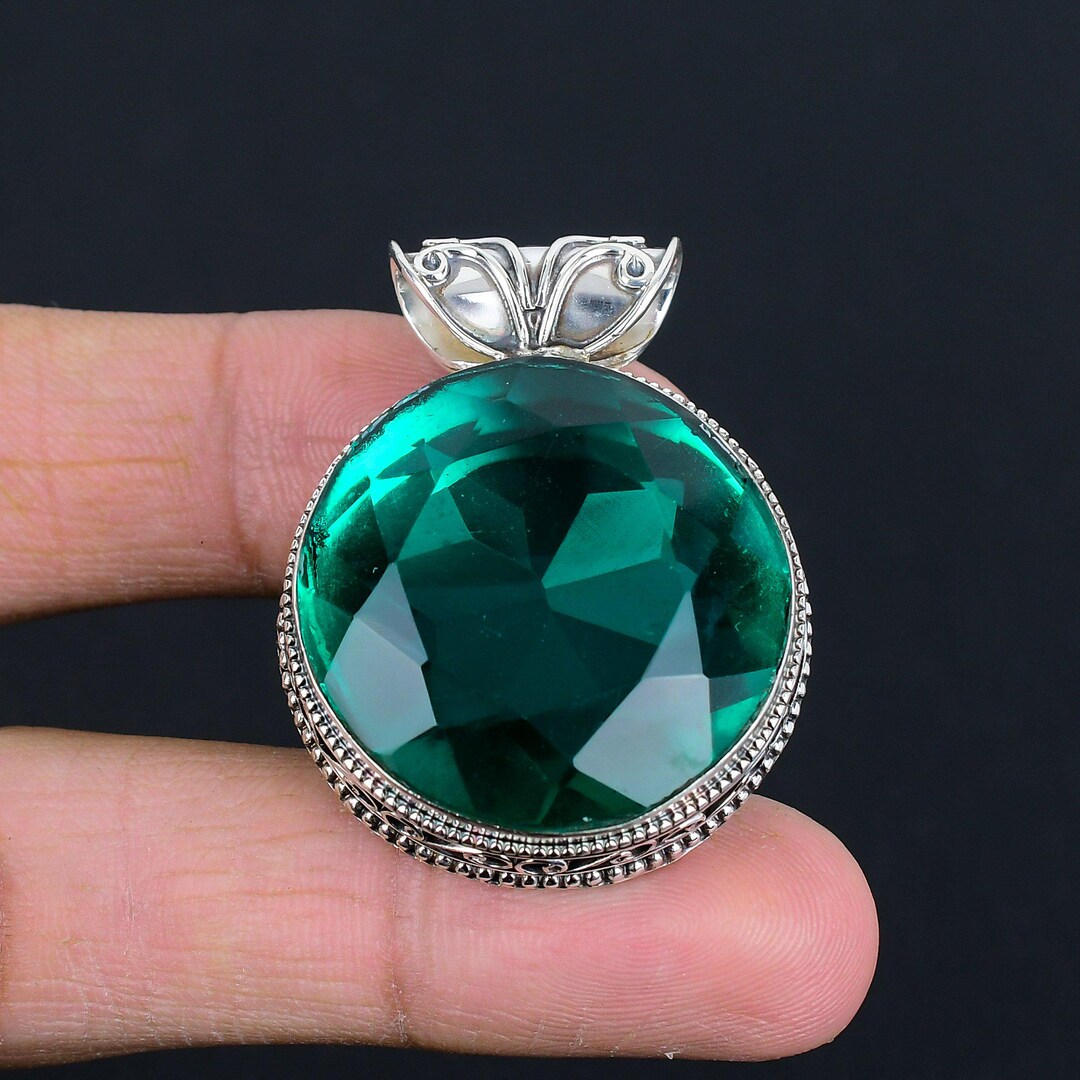 Faceted Chrome Diopside Pendant: Handmade 925 Sterling Silver Vintage ...