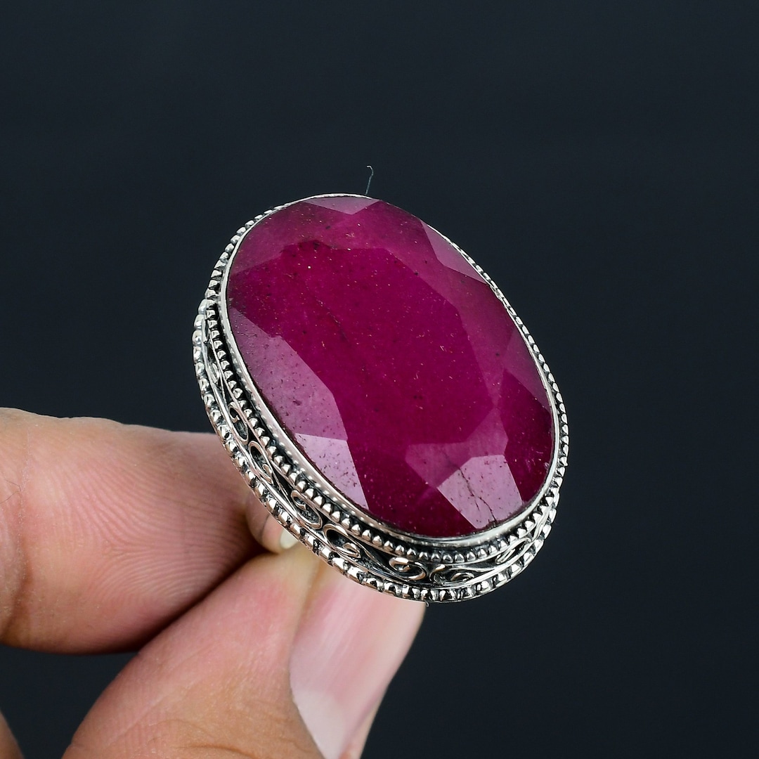 Faceted Kashmir Ruby Ring: Handmade 925 Sterling Silver, Adjustable - Etsy