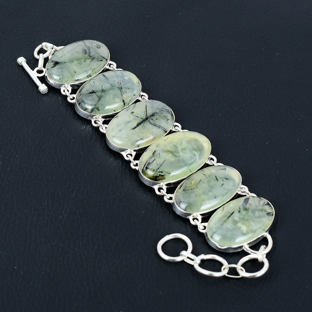 Moss Prehnite Bracelet Handmade Gemstone Bracelet 925 Sterling Silver ...