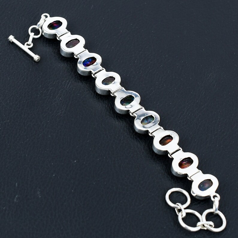 Faceted Ammolite Bracelet 925 Sterling Silver Bracelet Real Gemstone ...