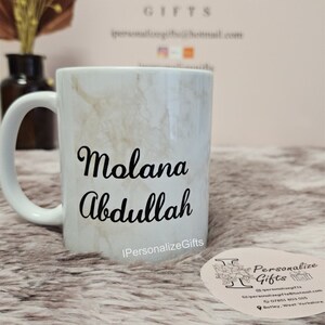NEW Personalised Mugs With Marble Effect Gift Set Arabic English Name ...