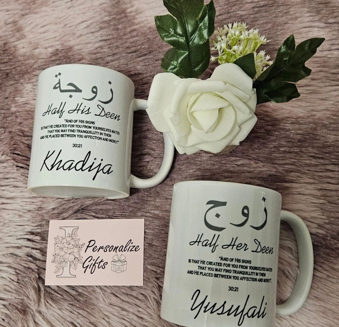 PERSONALISED SET OF 2 His Her Half Deen Marriage Couples Wedding Mug ...