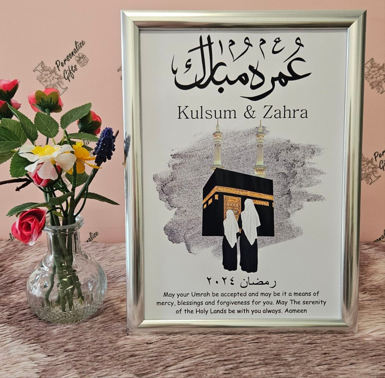 People With Makkah Photo of Kaba Personalised Umrah Mubarak 2024 Frame ...