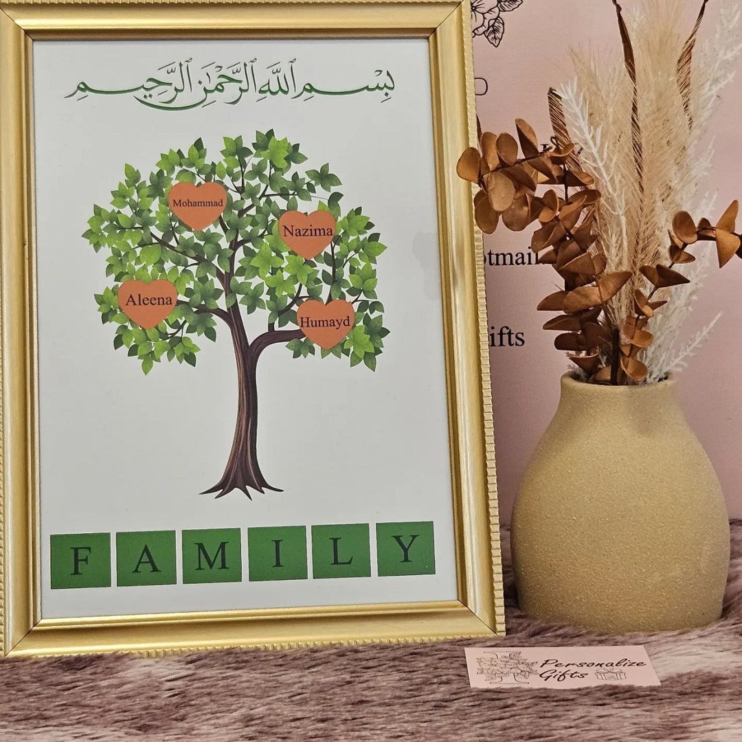 NEW Personalised Islamic A4 Family Tree Frame Wall Art for Muslims ...