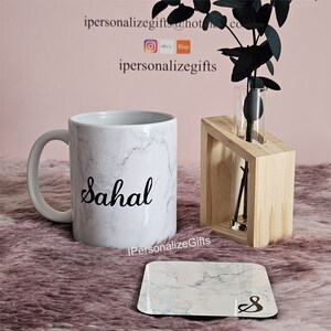 NEW Personalised Mugs With Marble Effect Gift Set Arabic English Name ...