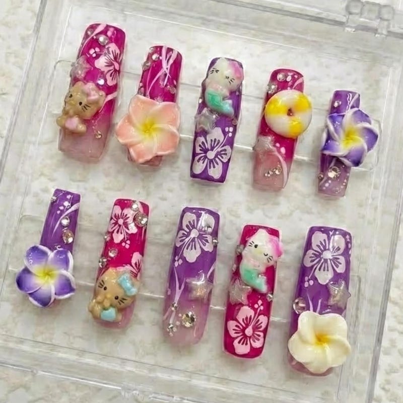 Gyaru Nails With Charms - Etsy