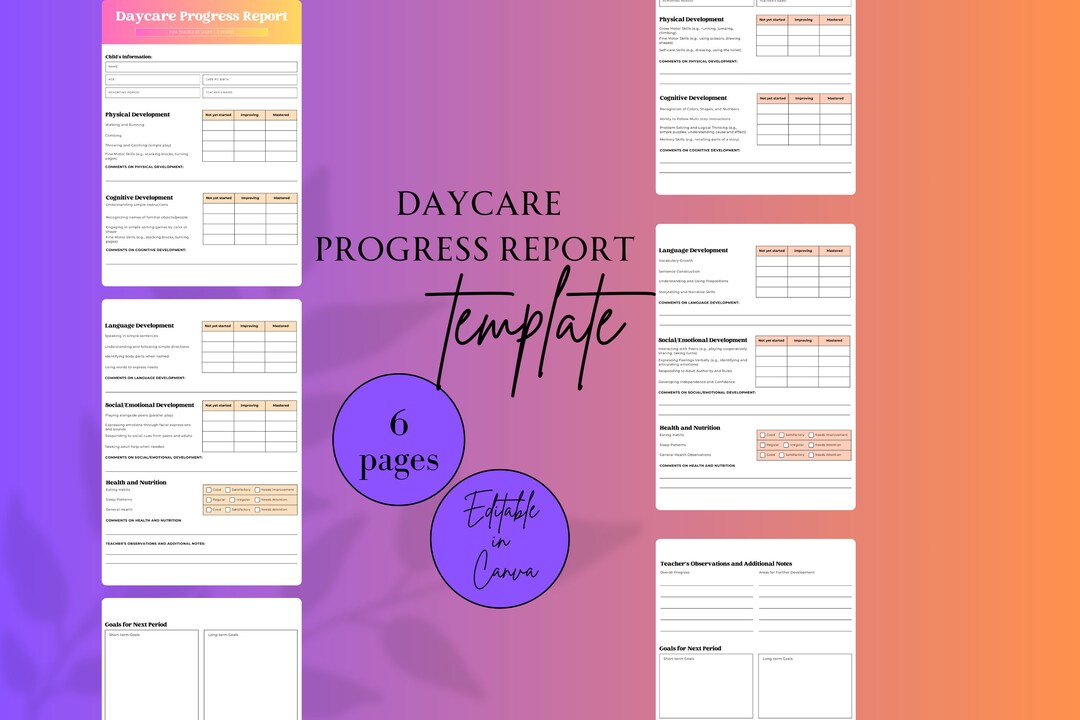 Daycare Progress Report, Preschool Assessment Forms, Childcare Form ...