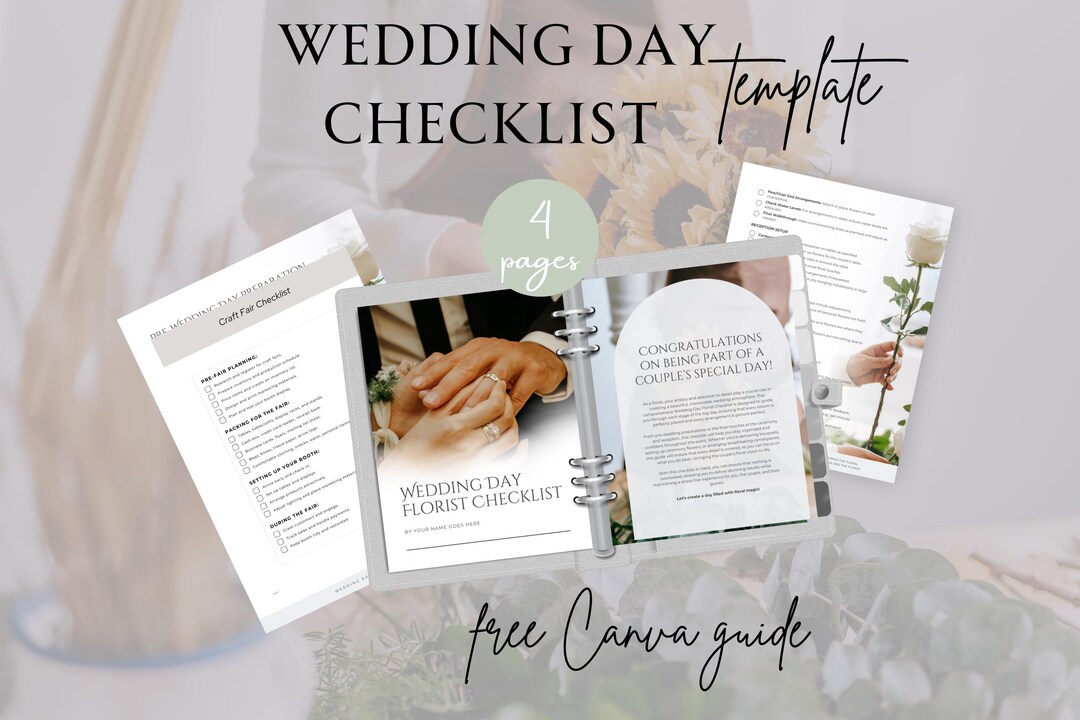 Wedding Day Checklist, Wedding Florist Checklist, Canva Editable ...