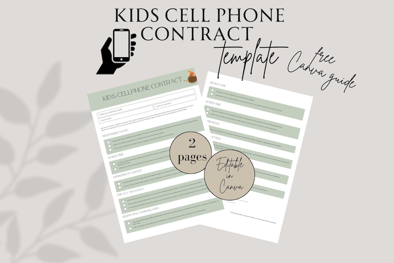 Cell Phone Contract for Kids, Canva Template, Smartphone Contract ...